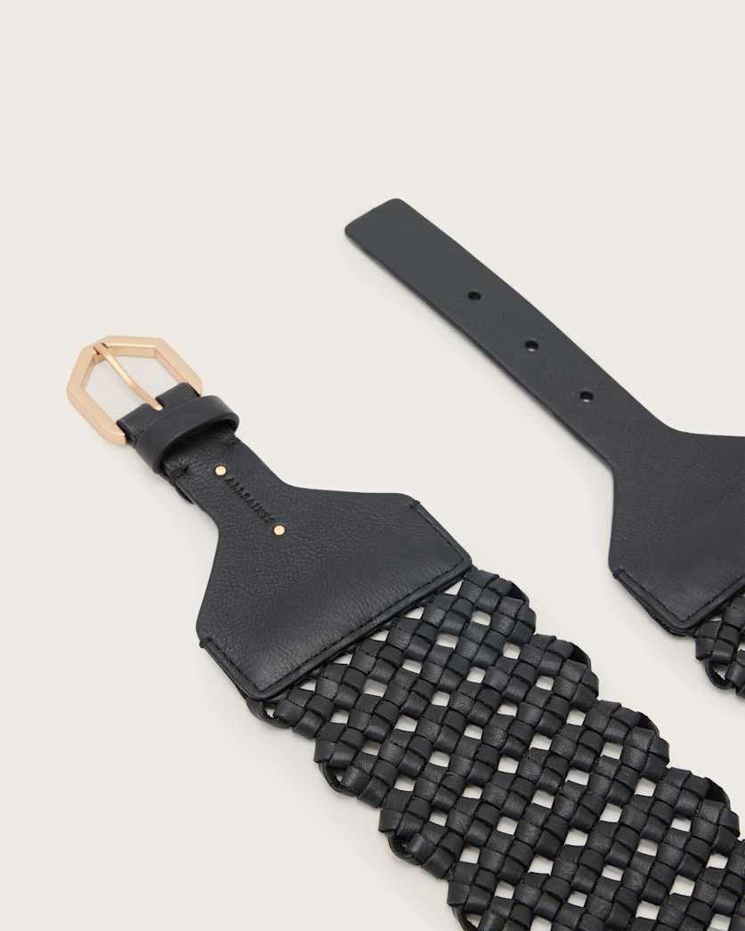 Mathilde Woven Leather Waist Belt BLACK/WARM BRASS | ALLSAINTS